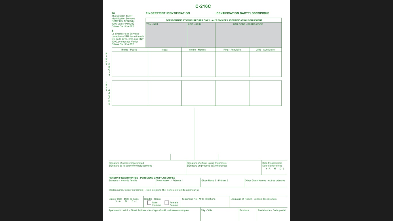 Де зняти відбитки пальців у Києві, як заповнити C-216C, FD-258